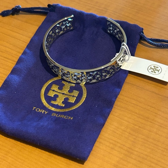 Tory Burch | Jewelry | Tory Burch Silver Logo Cuff Bracelet | Poshmark
